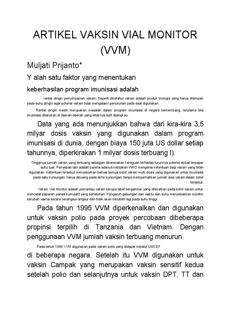 Artikel Vaksin Vial Monitor (VVM) : Muljati Prijanto | PDF