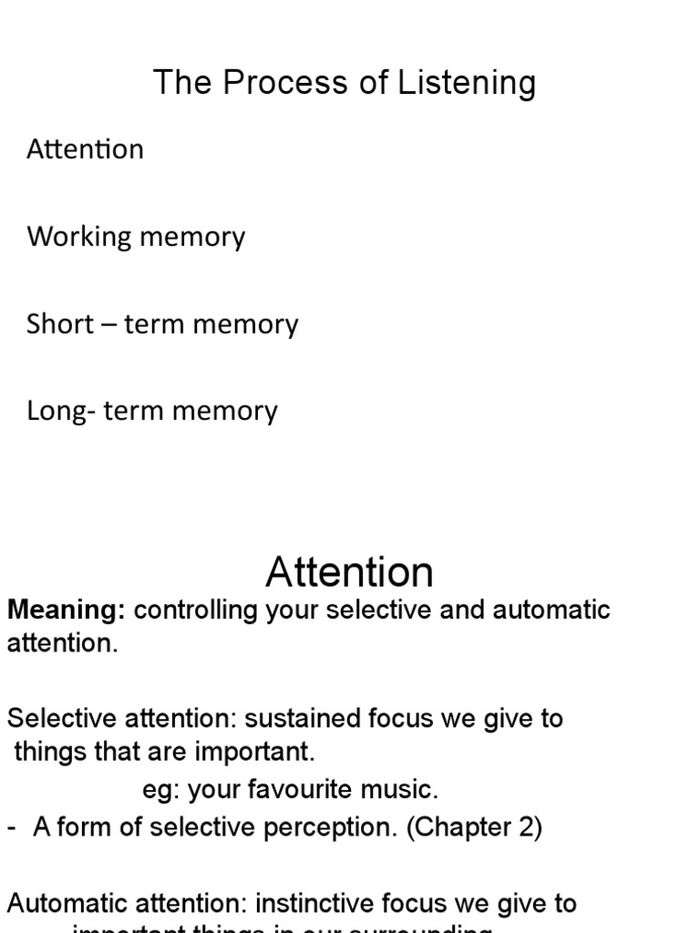 The Process of Listening: Attention Working Memory Short - Term Memory ...
