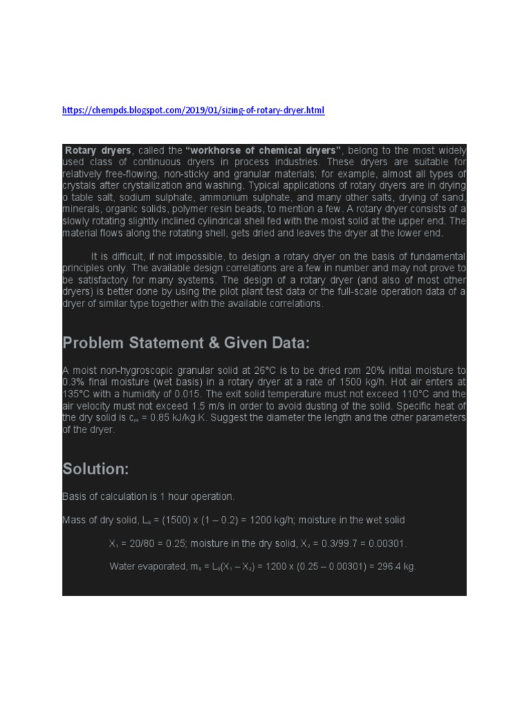 Rotary Dryer Calculation | PDF | Clothes Dryer | Humidity