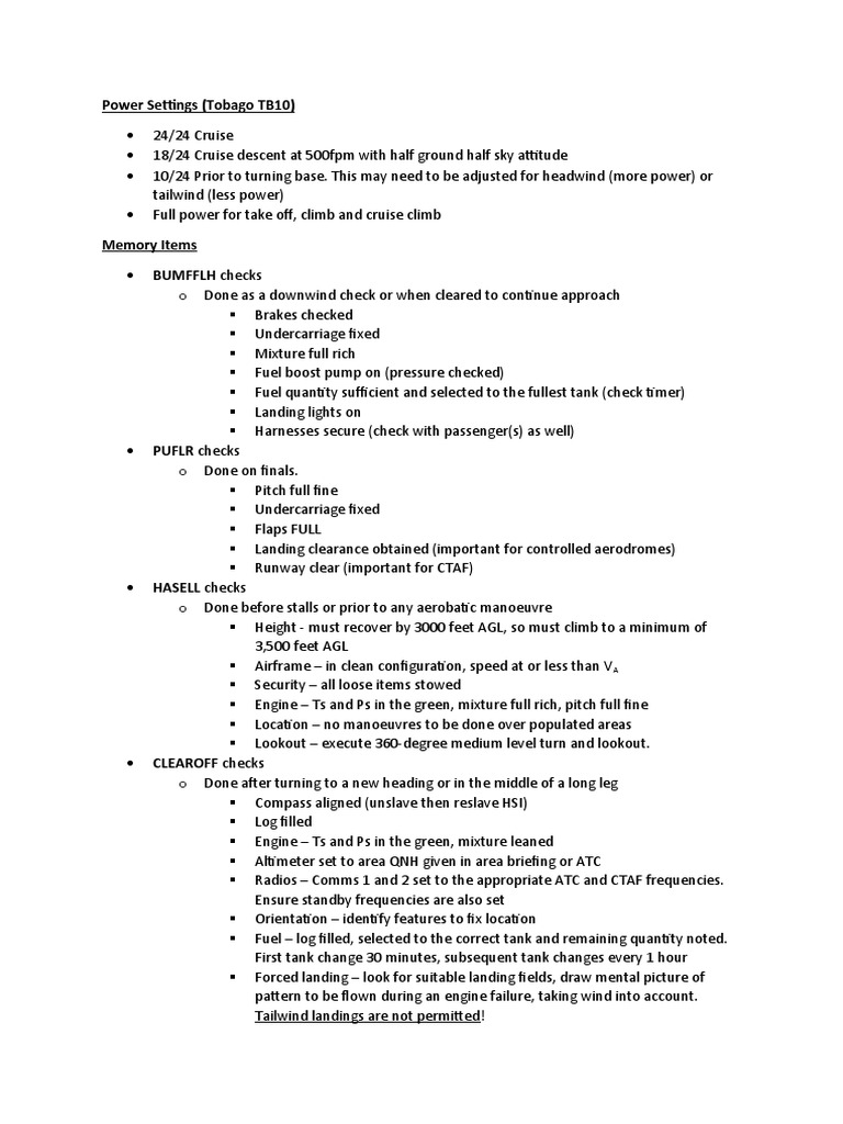 Tobago TB10 Pilot Operating Handbook: Standard Operating Procedures and ...