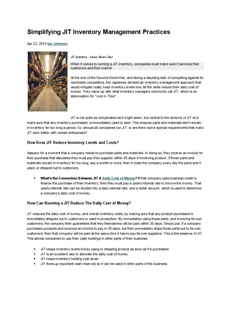 JIT Inventory Management Simplified | PDF | Inventory | Interest