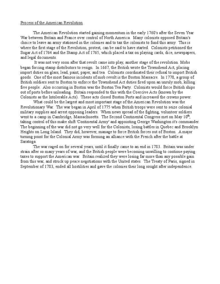 Process of The American Revolution | PDF | American Revolution | North ...