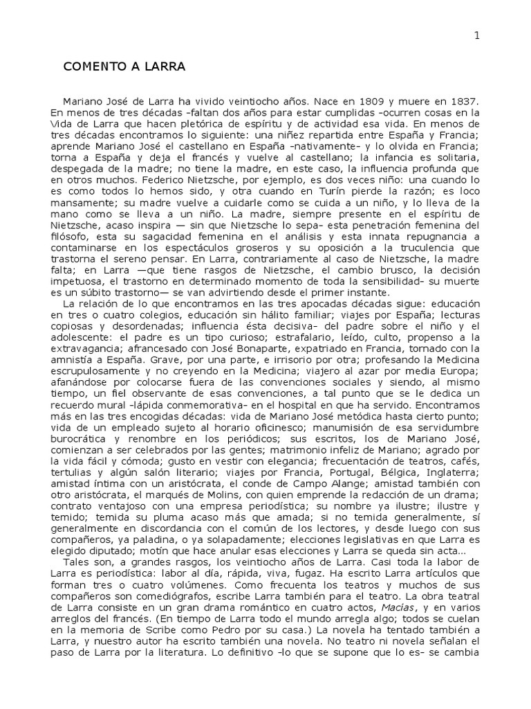 Comento A Larra | PDF | Friedrich Nietzsche | Novelas