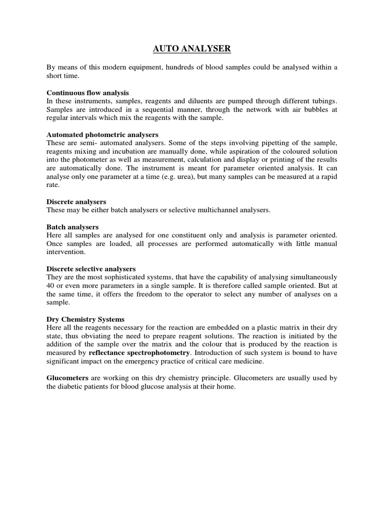 Auto Analyser: Continuous Flow Analysis | PDF