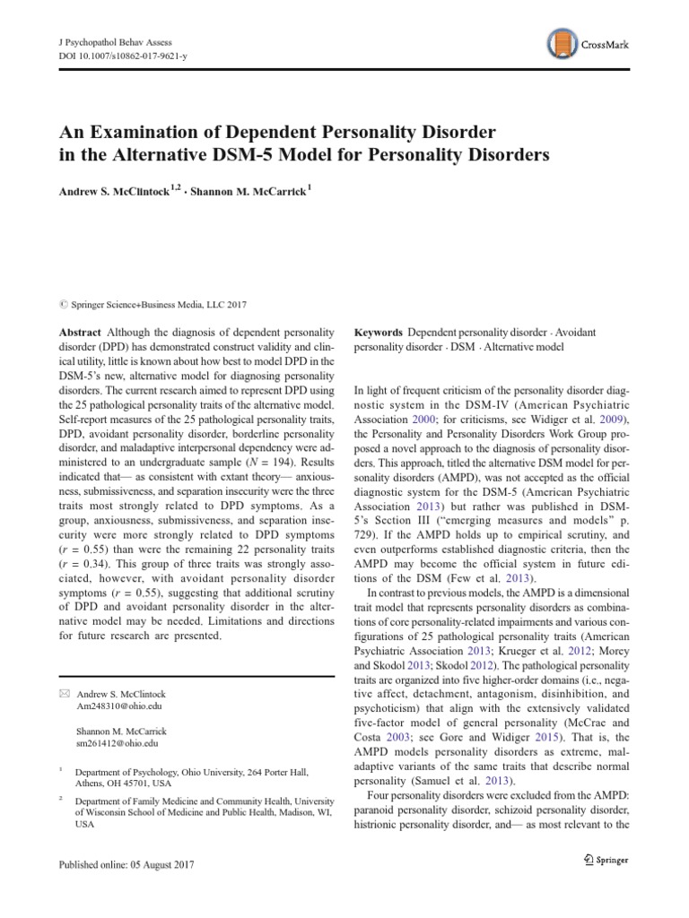 An Examination of Dependent Personality Disorder in The Alternative DSM ...