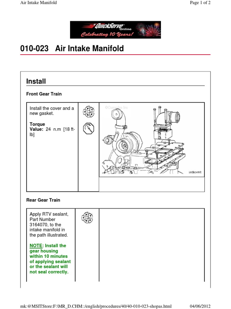 010-023 Air Intake Manifold: Install | PDF