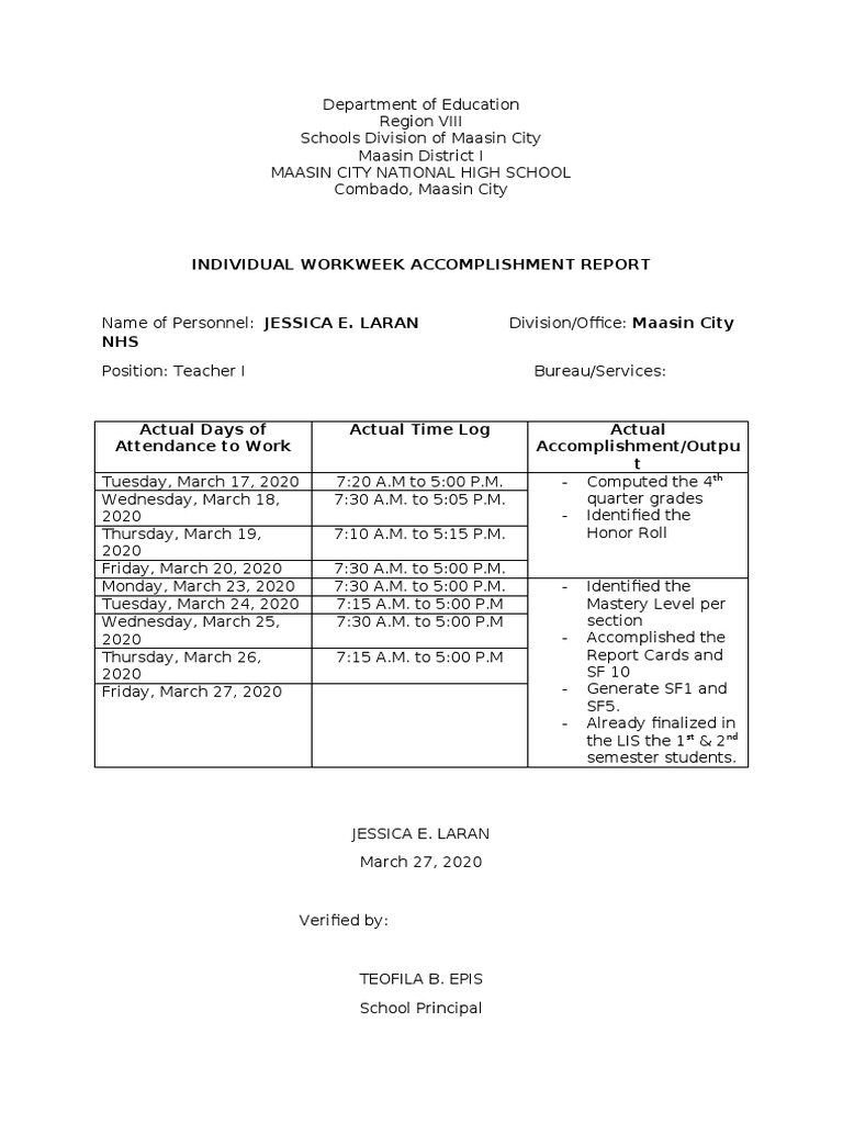 Individual Workweek Accomplishment Report | PDF