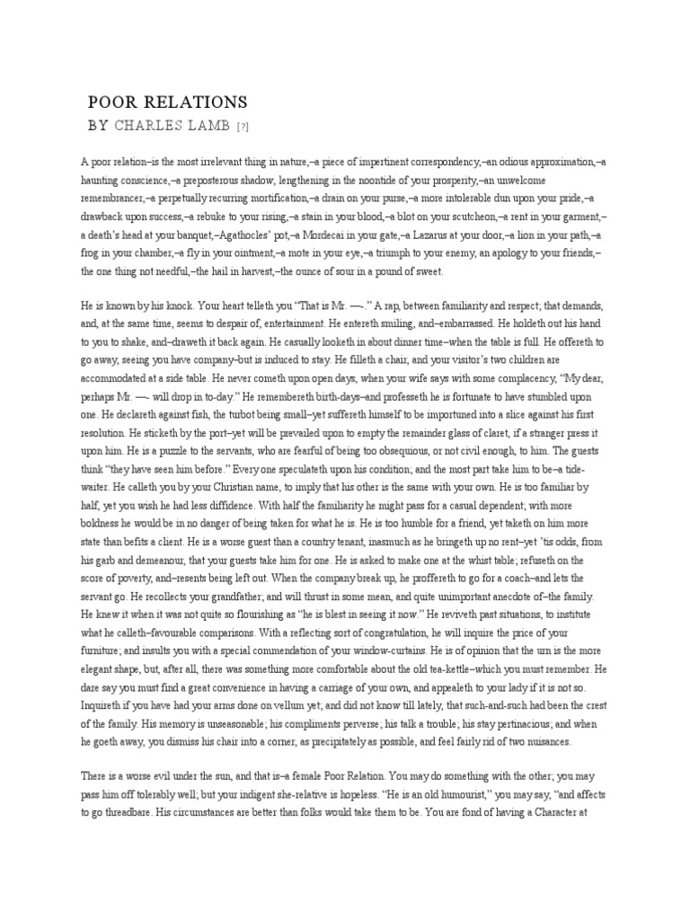 Poor Relations: Charles Lamb | PDF