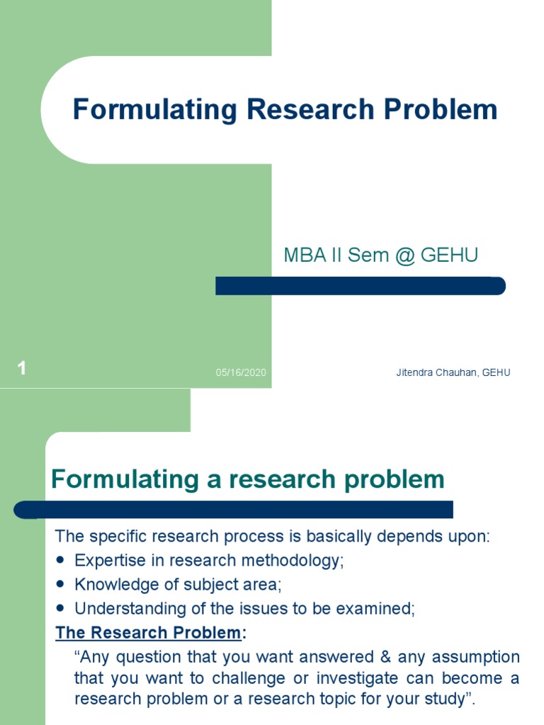 LEC-6 Formulation of Research Problem | PDF | Expert | Psychology