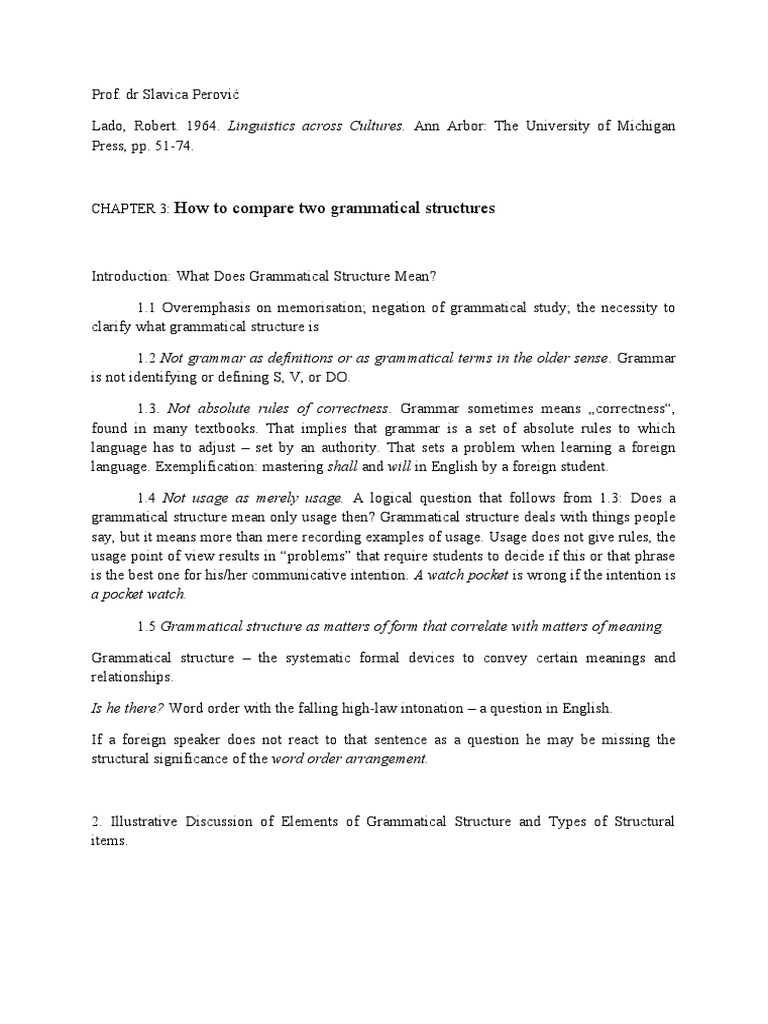 Lado, Comparison Grammatical Structures | PDF | Grammar | English Language