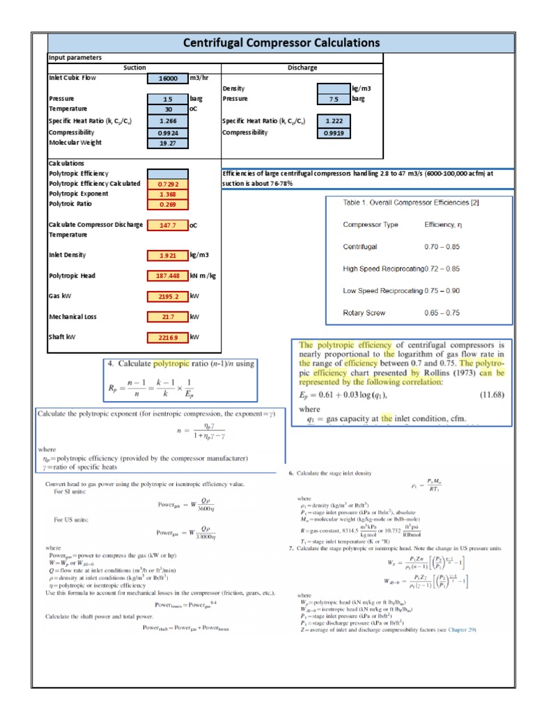 Centrifugal Compressor Calculations: Suction Discharge Input Parameters ...