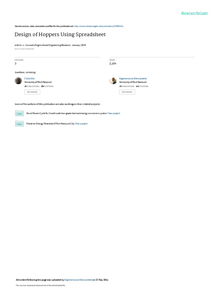 Hopper Design | PDF | Microsoft Excel | Stress (Mechanics)
