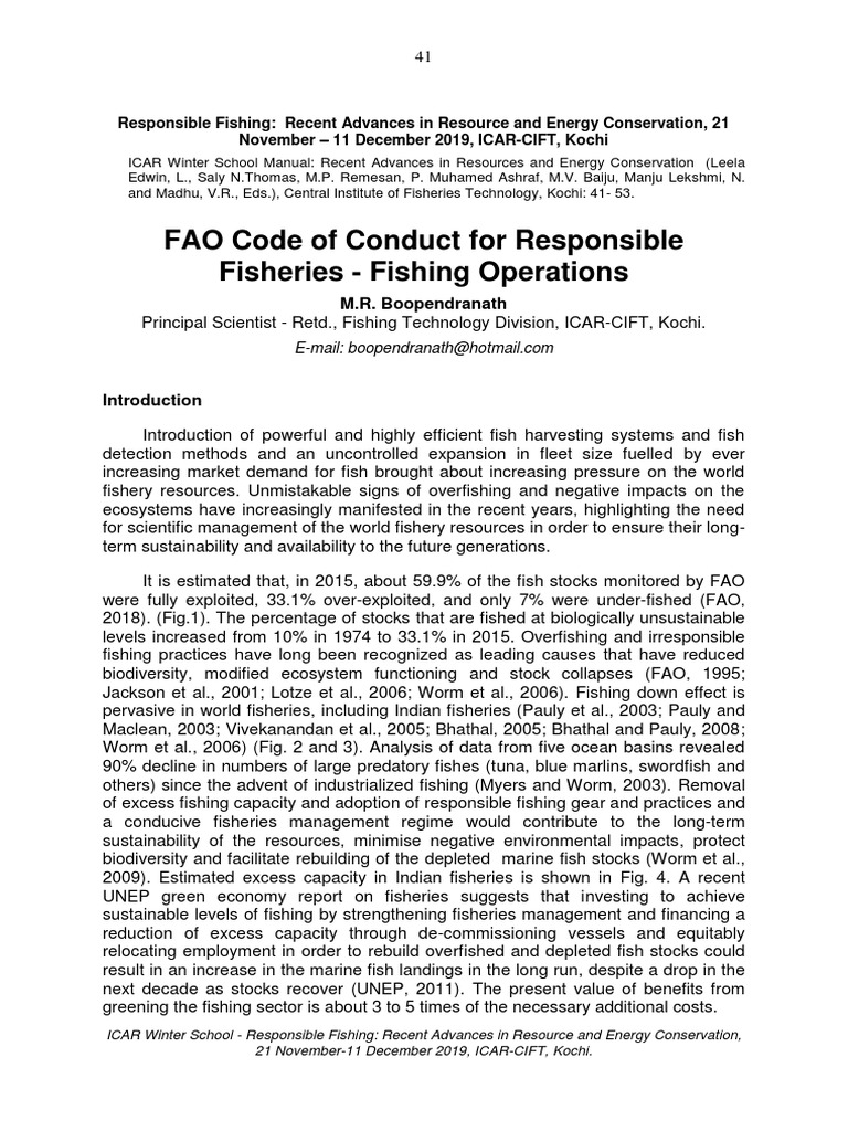 FAO Code of Conduct For Responsible Fisheries - Fishing Operations ...