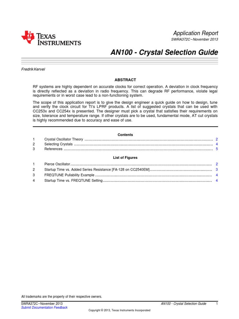 AN100 - Crystal Selection Guide: Application Report | PDF | Capacitor ...