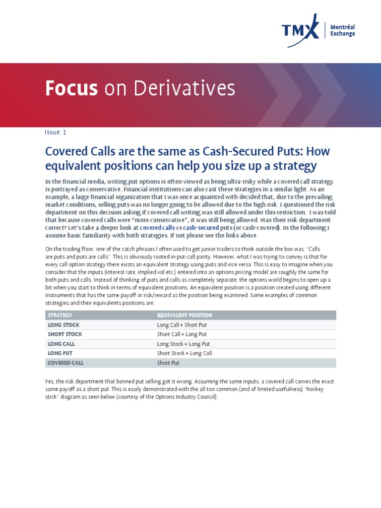 Covered Calls vs Cash-Secured Puts | PDF | Option (Finance) | Greeks ...