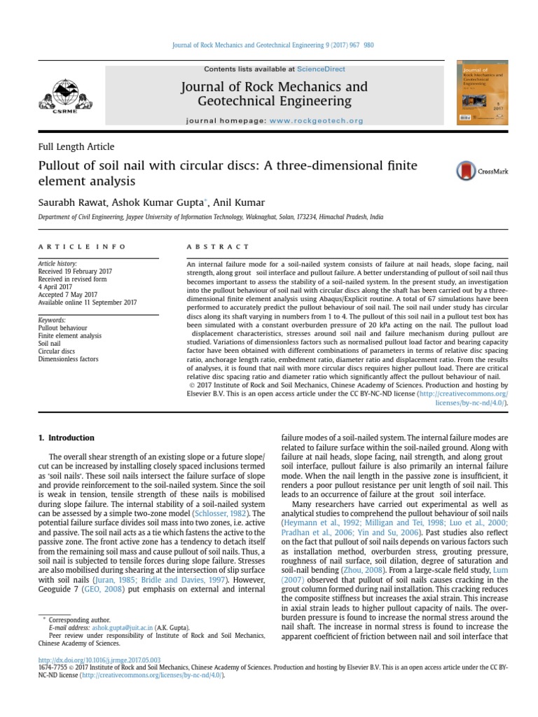 Pullout of Soil Nail With Circular Discs A - 2017 - Journal of Rock ...