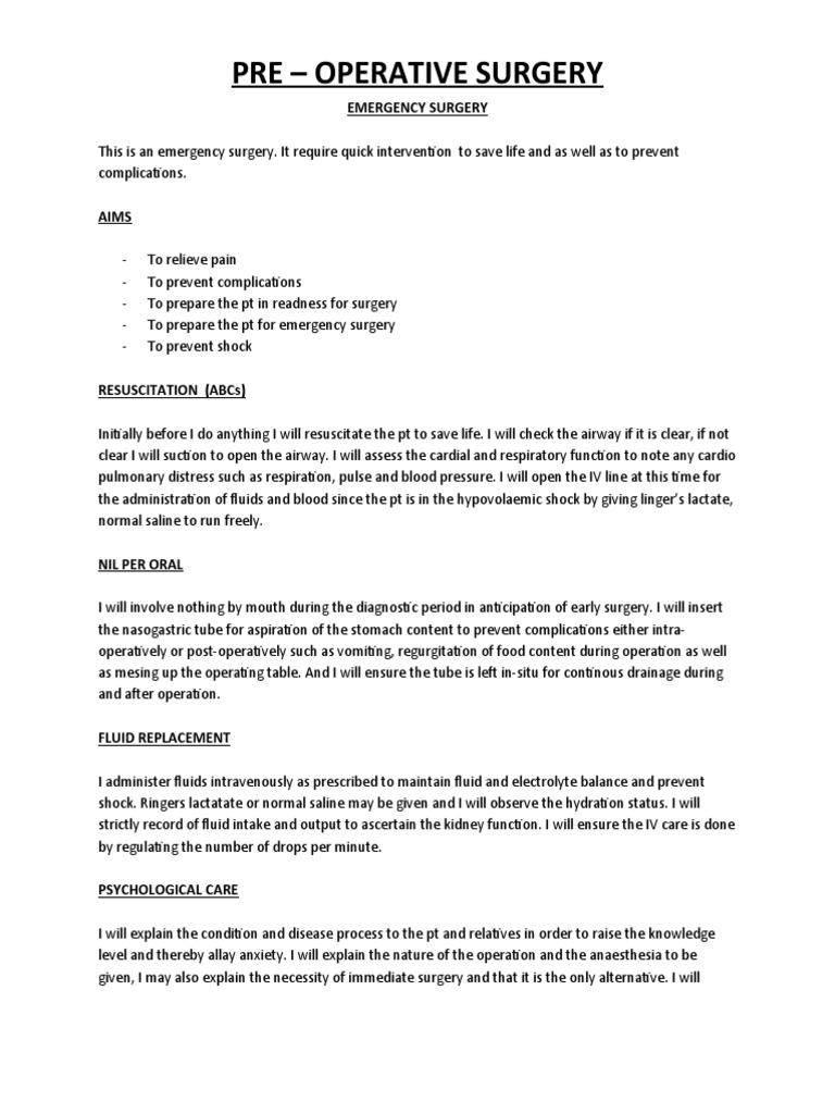 Pre - Operative Surgery | Download Free PDF | Shock (Circulatory) | Surgery