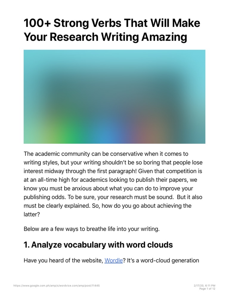 100+ Strong Verbs That Will Make Your Research Writing Amazing | PDF ...