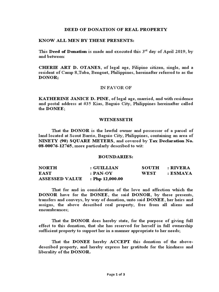 Deed of Donation | PDF | Common Law | Government