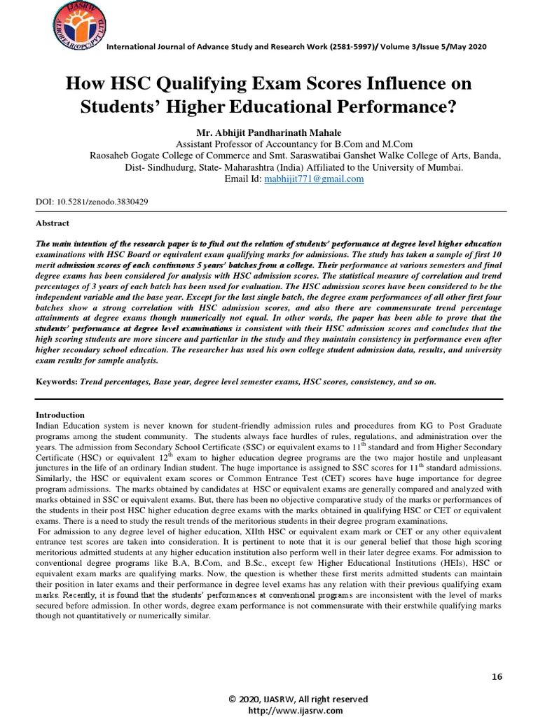 How HSC Qualifying Exam Scores Influence On Students' Higher ...