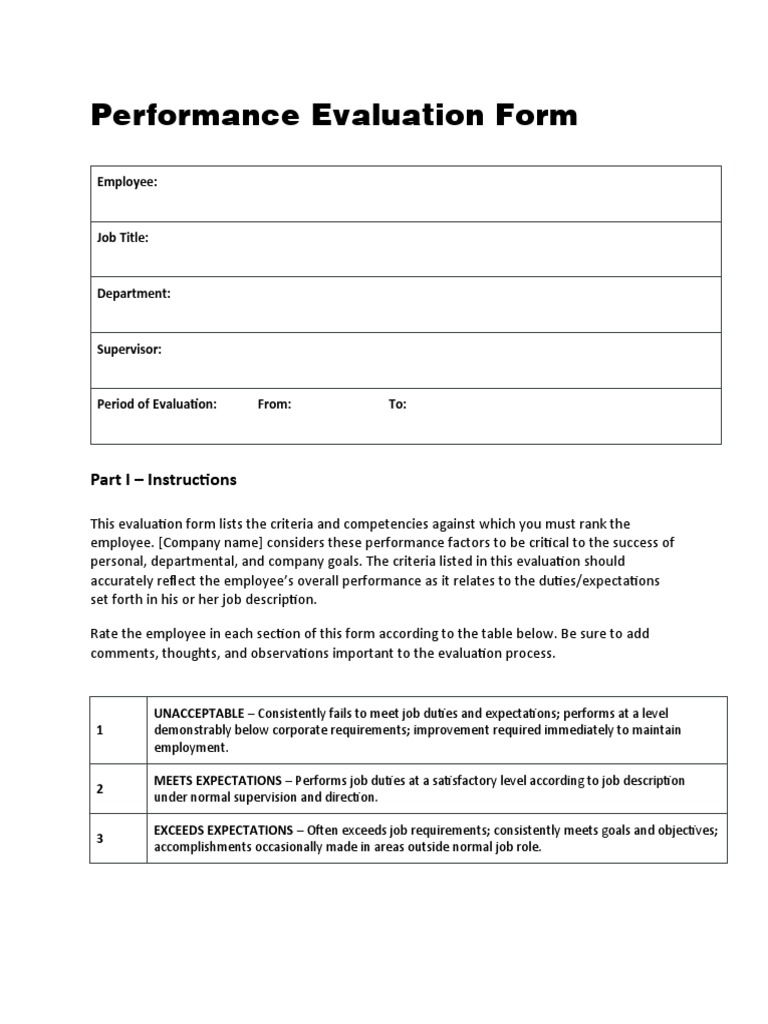 Employee Performance Evaluation Form | PDF | Competence (Human ...