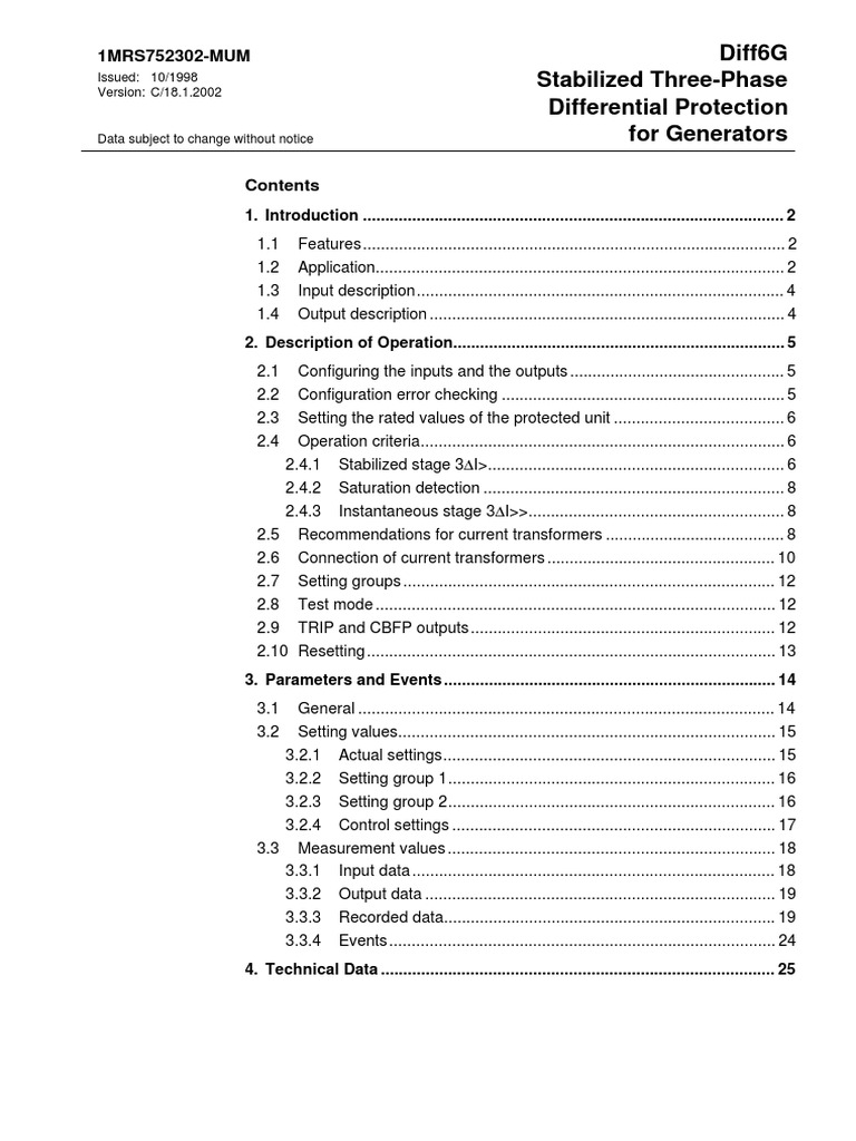 Diff6G Stabilized Three-Phase Differential Protection For Generators ...