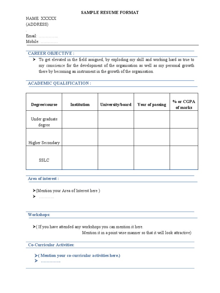 Sample Resume - Format