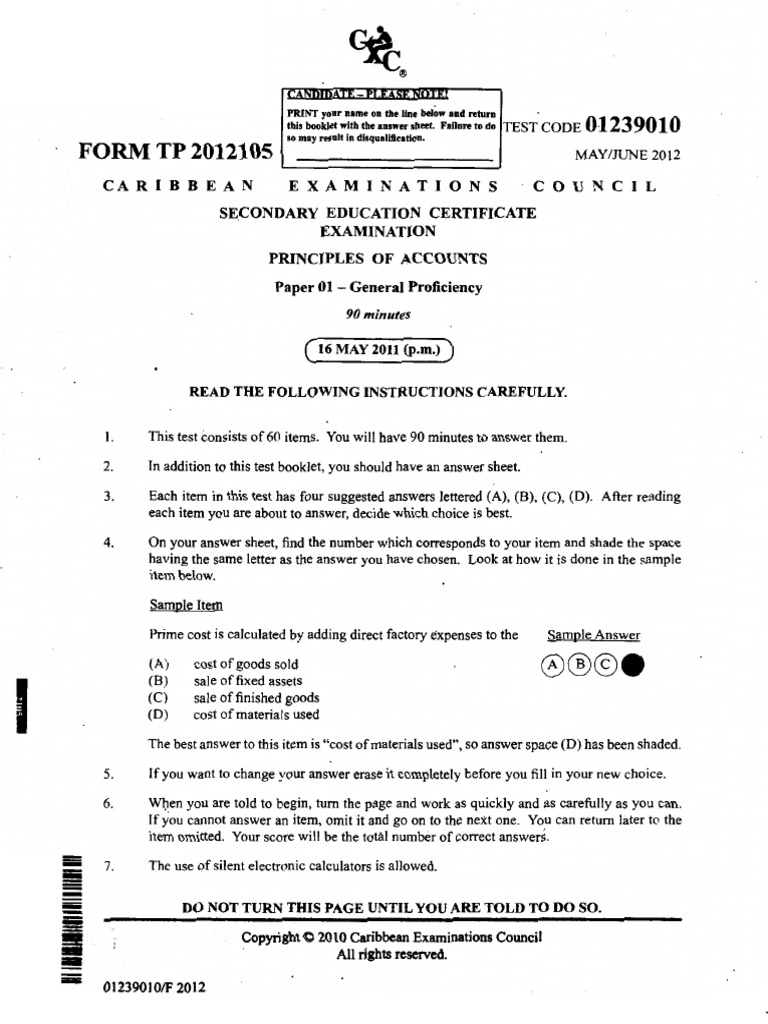 CSEC POA June 2012 P1 PDF | PDF | Debits And Credits | Bookkeeping