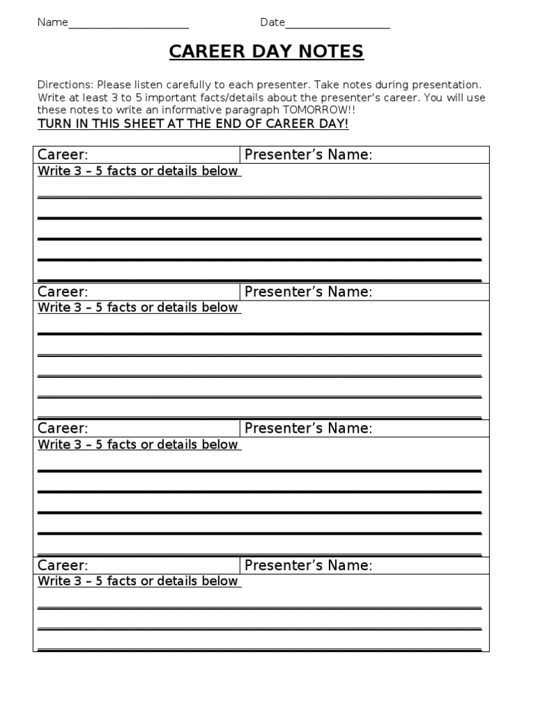 Freebie Career Day Notes Hand Out | PDF