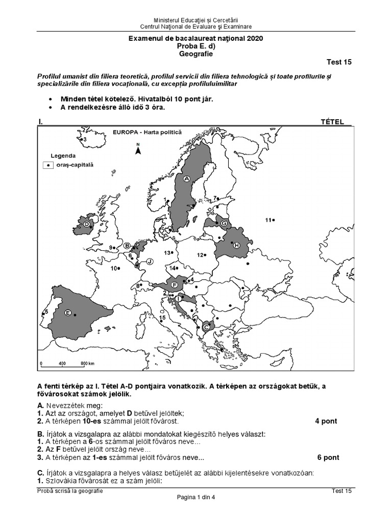 Bac 2020 E D Geografie Test.15 LB - Maghiara | PDF