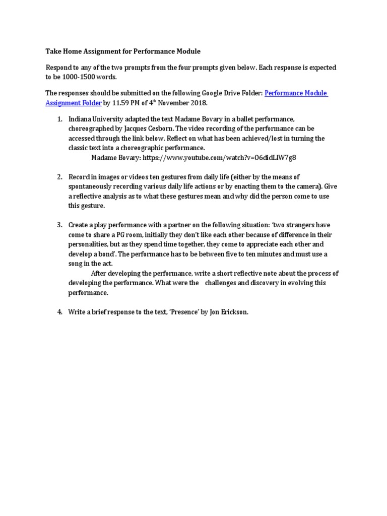 Take Home Assignment For Performance Module | PDF | Games & Activities ...