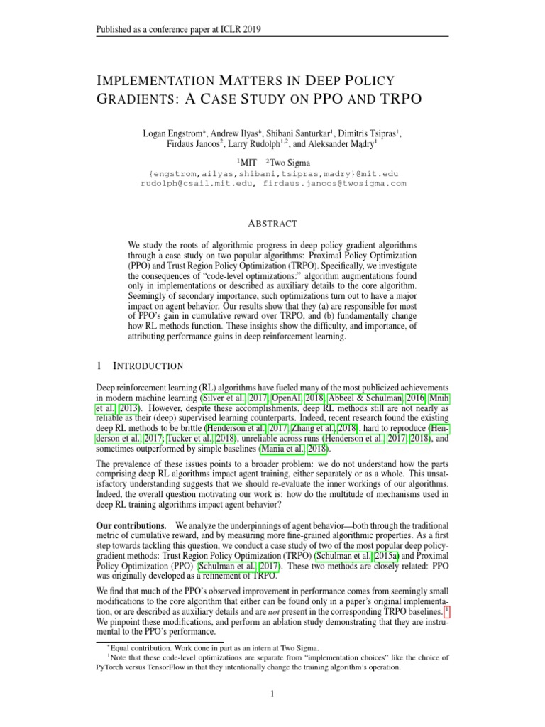 2020 - Implementation Matters in DRL A Case Study On PPO and TRPO | PDF ...