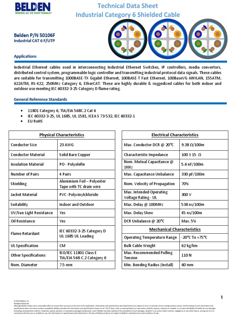 Belden P/N 50106F: Industrial CAT 6 F/UTP | Download Free PDF ...