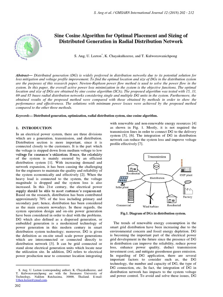 Sine Cosine Algorithm For Optimal Placement And Sizing Of Distributed Generation In Radial