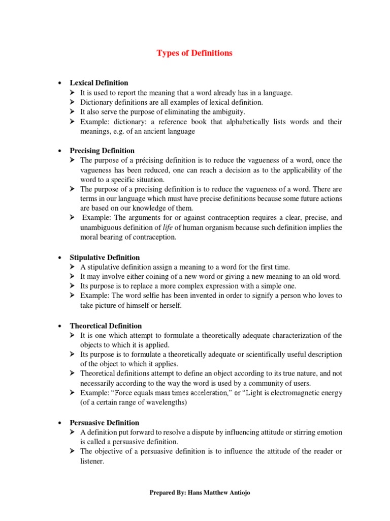 Types of Definitions | PDF | Definition | Vagueness