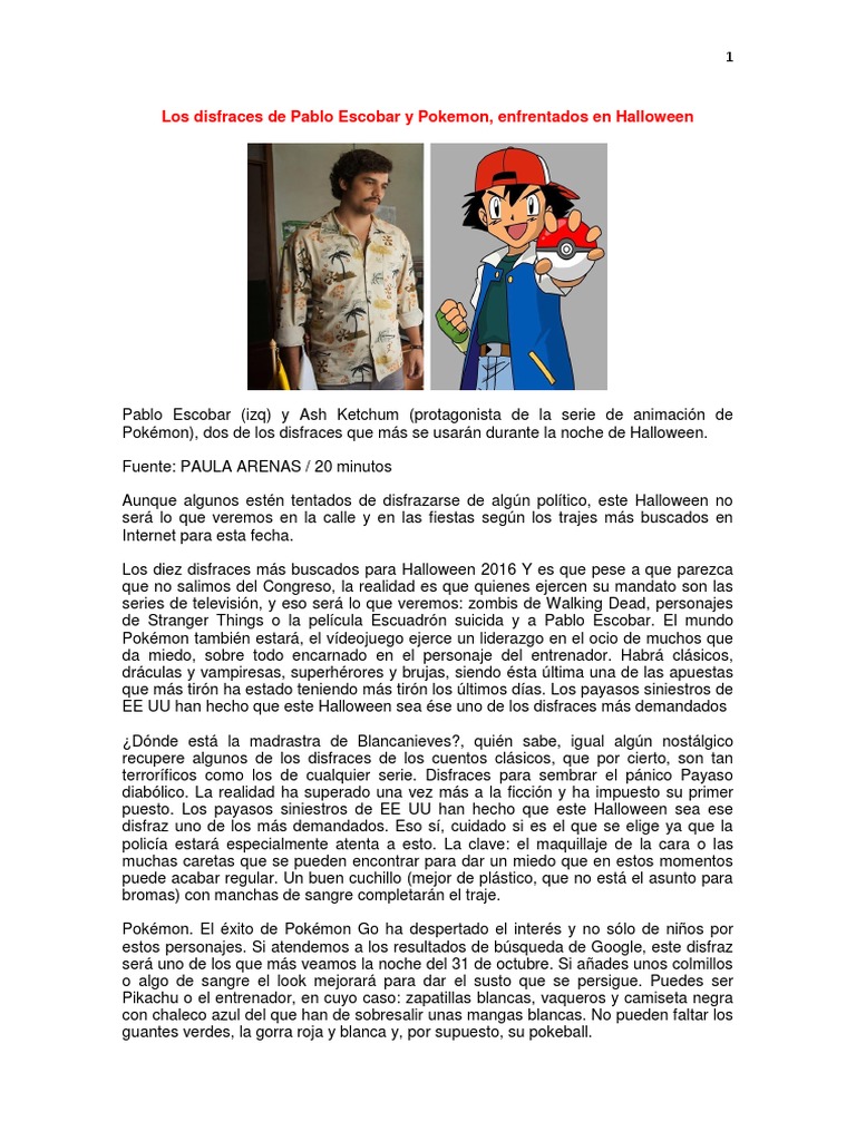 Los Disfraces de Pablo Escobar y Pokemon, Enfrentados en Halloween ...