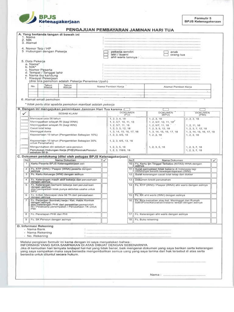 Formulir JHT (F5) PDF | PDF