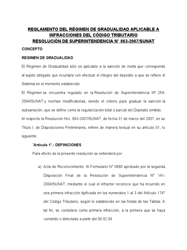 Reglamento Del Régimen De Gradualidad Aplicable A Infracciones Del