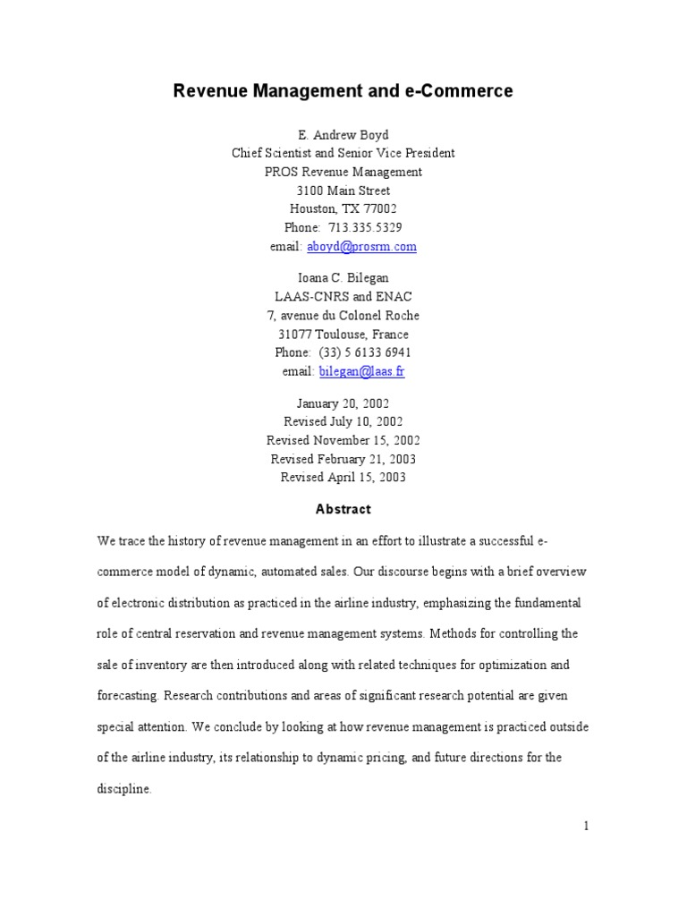 Revenue Management in E-Commerce | PDF | Travel Agency | Inventory