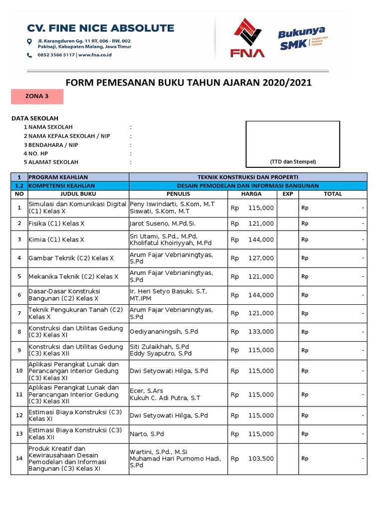 Form Pemesanan Zona 3 | PDF