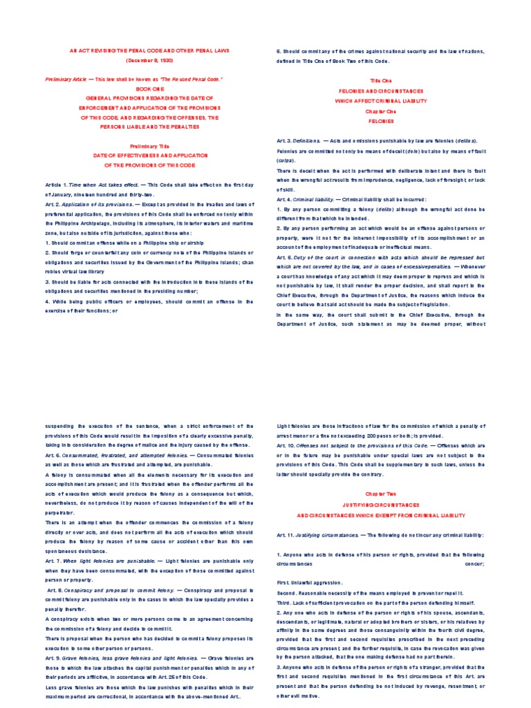 Revised Penal Code Overview | PDF | Felony | Pardon
