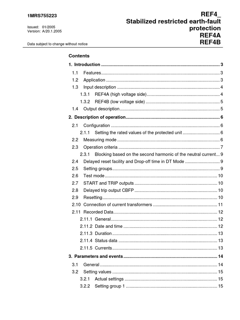 REF4 - Stabilized Restricted Earth-Fault Protection Ref4A Ref4B | Download Free PDF ...
