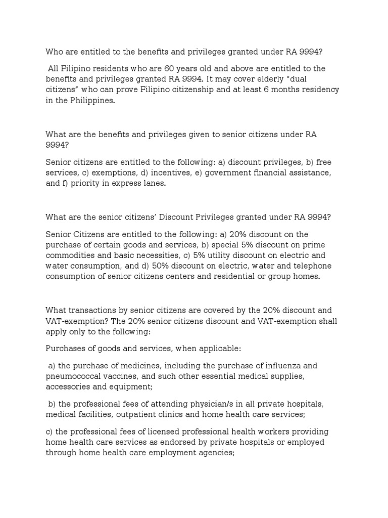 Summary of RA 9994 and IRR of 9994 | PDF | Funeral | Health Care