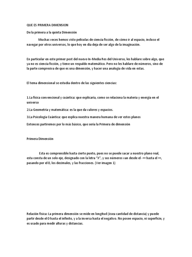 Primera Dimension | PDF | Dimensión | Espacio