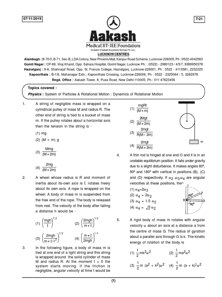 Physics: System of Particles & Rotational Motion: Dynamics of Rotational Motion | PDF | Rotation ...