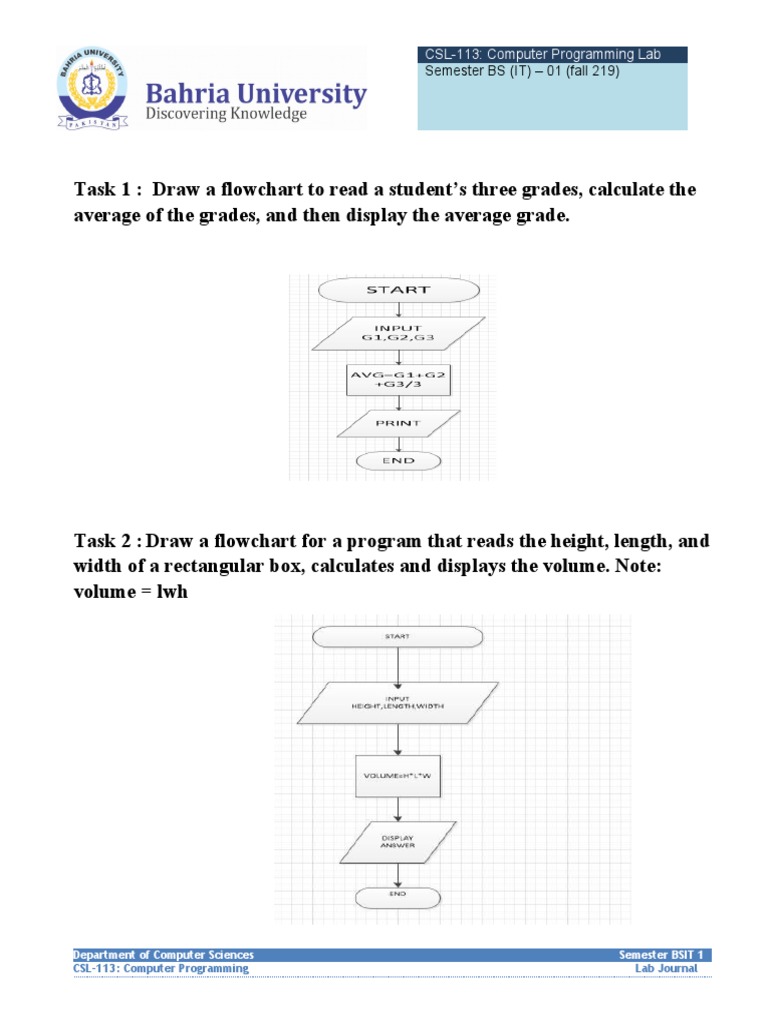 Semester BS (IT) - 01 (Fall 219) : CSL-113: Computer Programming Lab | PDF