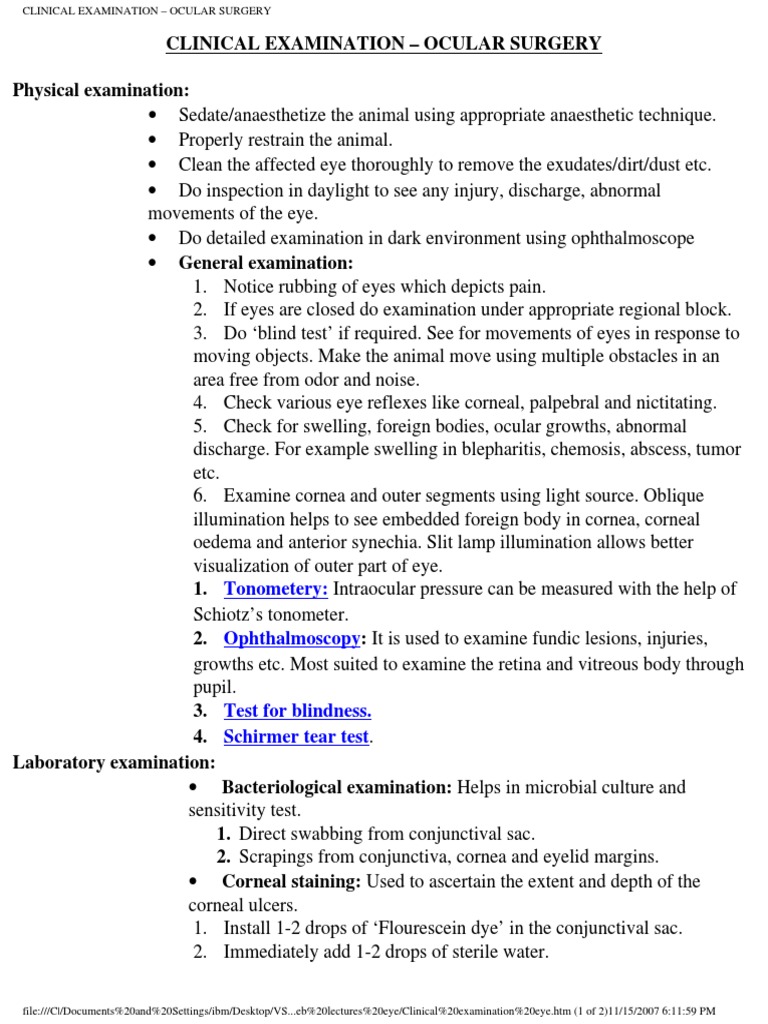 Clinical Examination Eye | PDF | Cornea | Human Eye