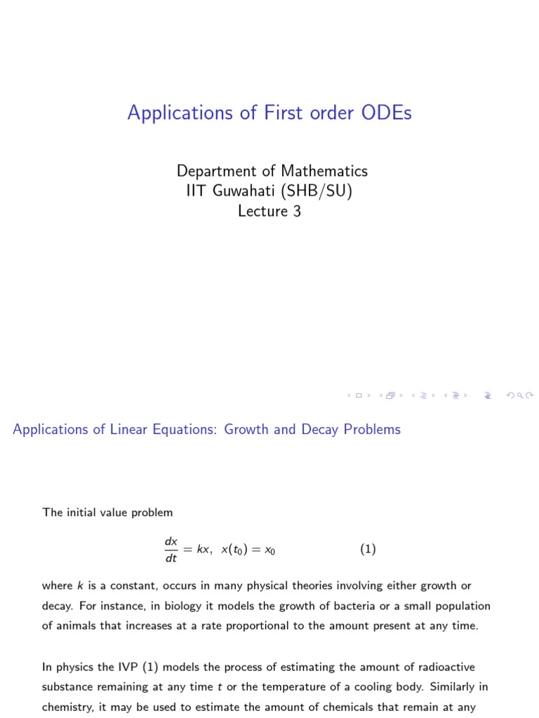 Applications of First Order Odes: Department of Mathematics Iit ...
