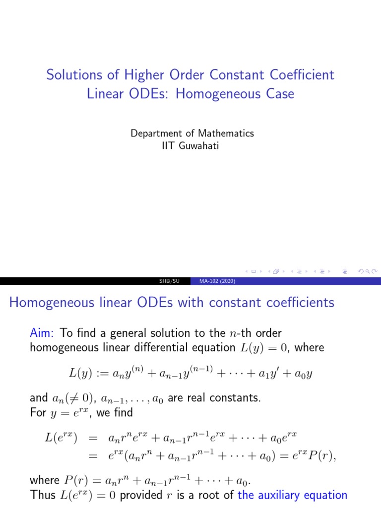 General Solutions to Homogeneous Linear ODEs with Constant Coefficients ...