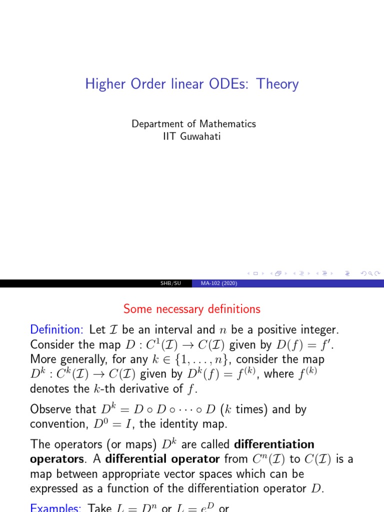 Higher Order Linear Odes: Theory: Department of Mathematics Iit Guwahati | PDF | Ordinary ...